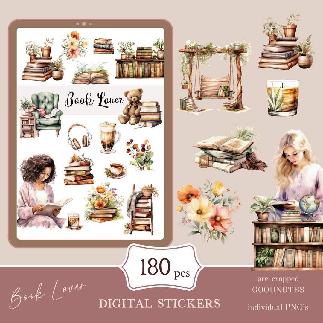 Book Lover Goodnotes Stickers | Book Reading Cute Digital Sticker Pack ...