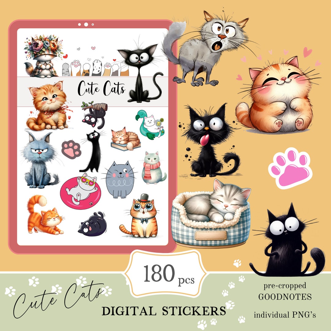 Cute CATS Goodnotes Stickers | Cute Digital Sticker Pack | Everyday ...