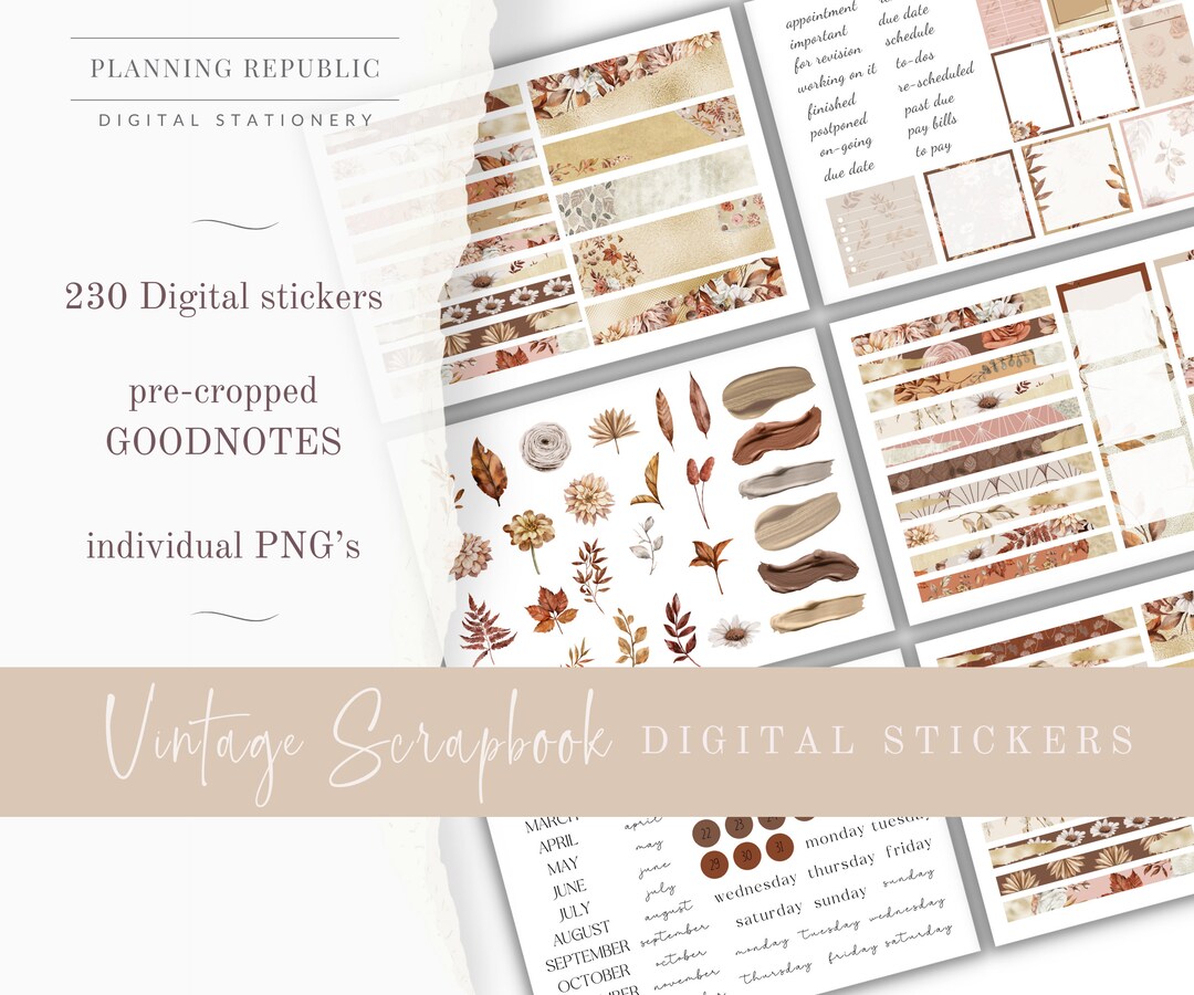 Vintage Scrapbook DIGITAL STICKERS | Vintage Stickers | Pre-cropped ...