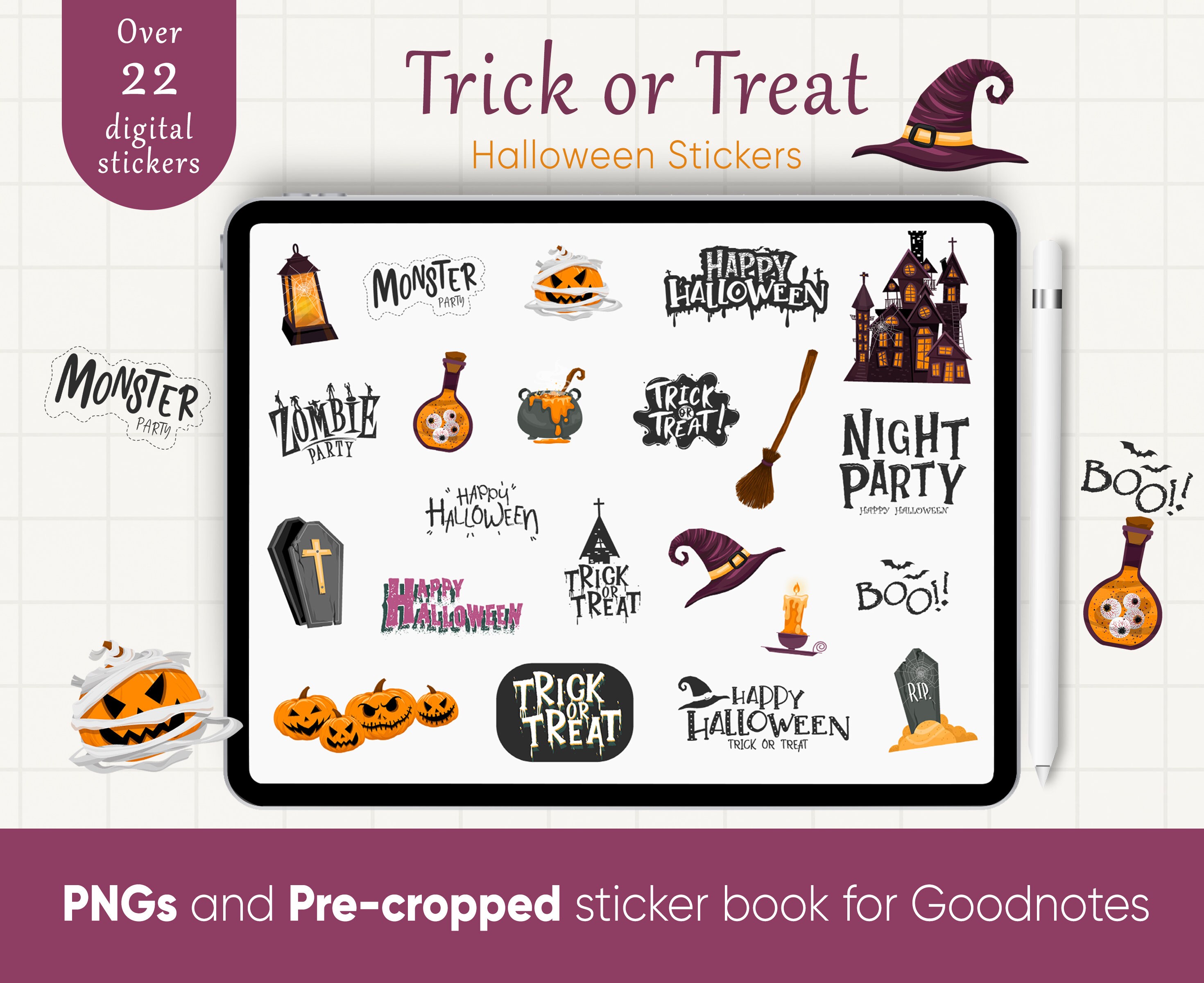 Paper digital planning digital sticker kit Halloween Precropped ...