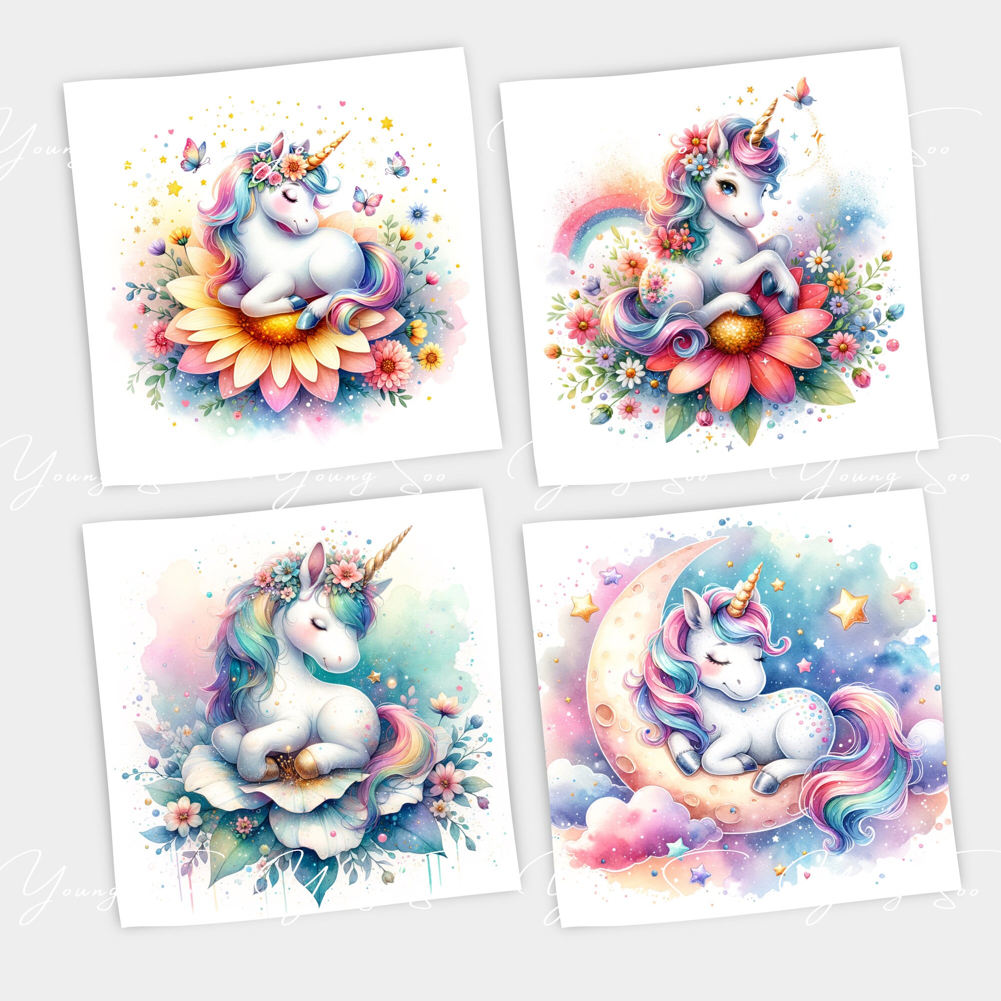 Watercolor Unicorn Clipart, Cute PNG Graphics, Commercial Use - Etsy