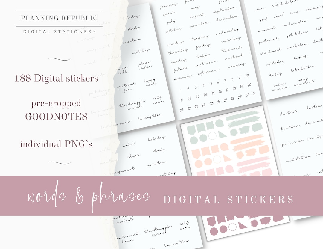 Words and Phrases Digital Stickers Goodnotes Stickers Planner Stickers ...