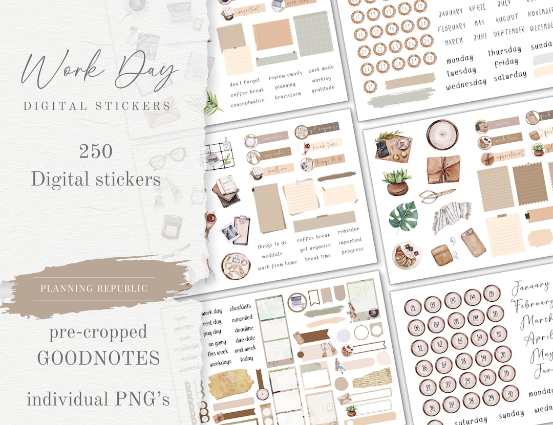 Work Day Goodnotes Stickers Work Day Cute Digital Sticker Pack Stickers ...
