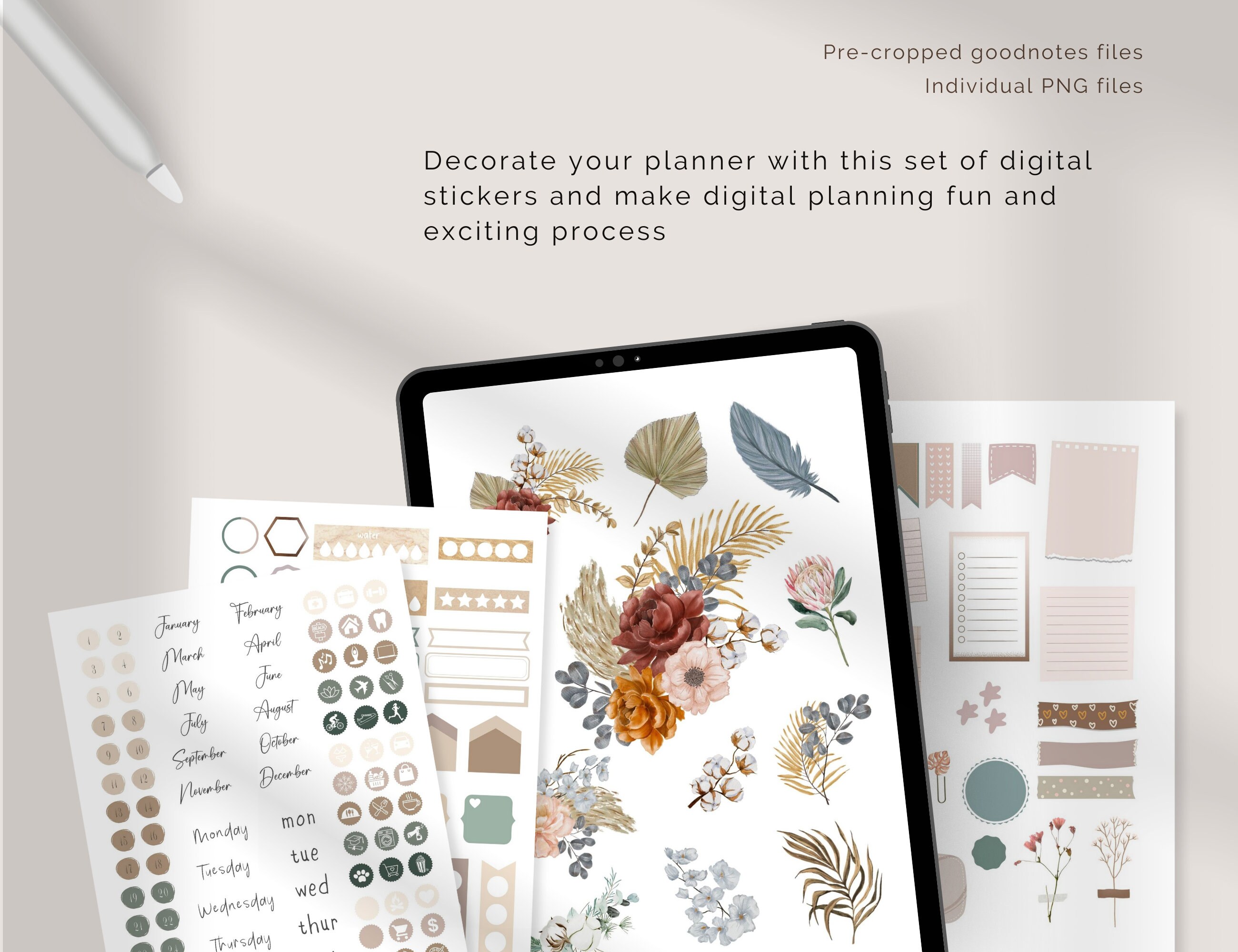 Floral Boho Goodnotes Stickers Floral Cute Digital Sticker Pack ...