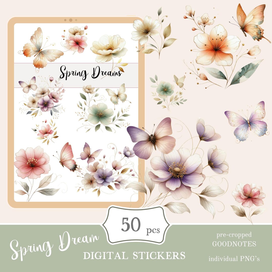 Spring Dreams Floral Stickers | Goodnotes, Notability (digital Download ...