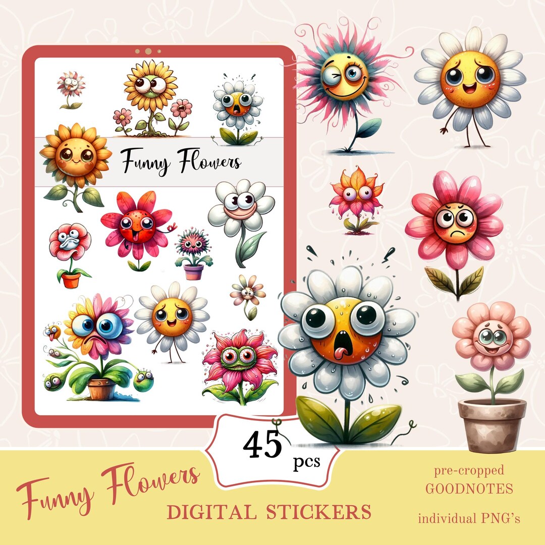 Funny Flowers Goodnotes Stickers | Cute Digital Sticker Pack | Everyday ...
