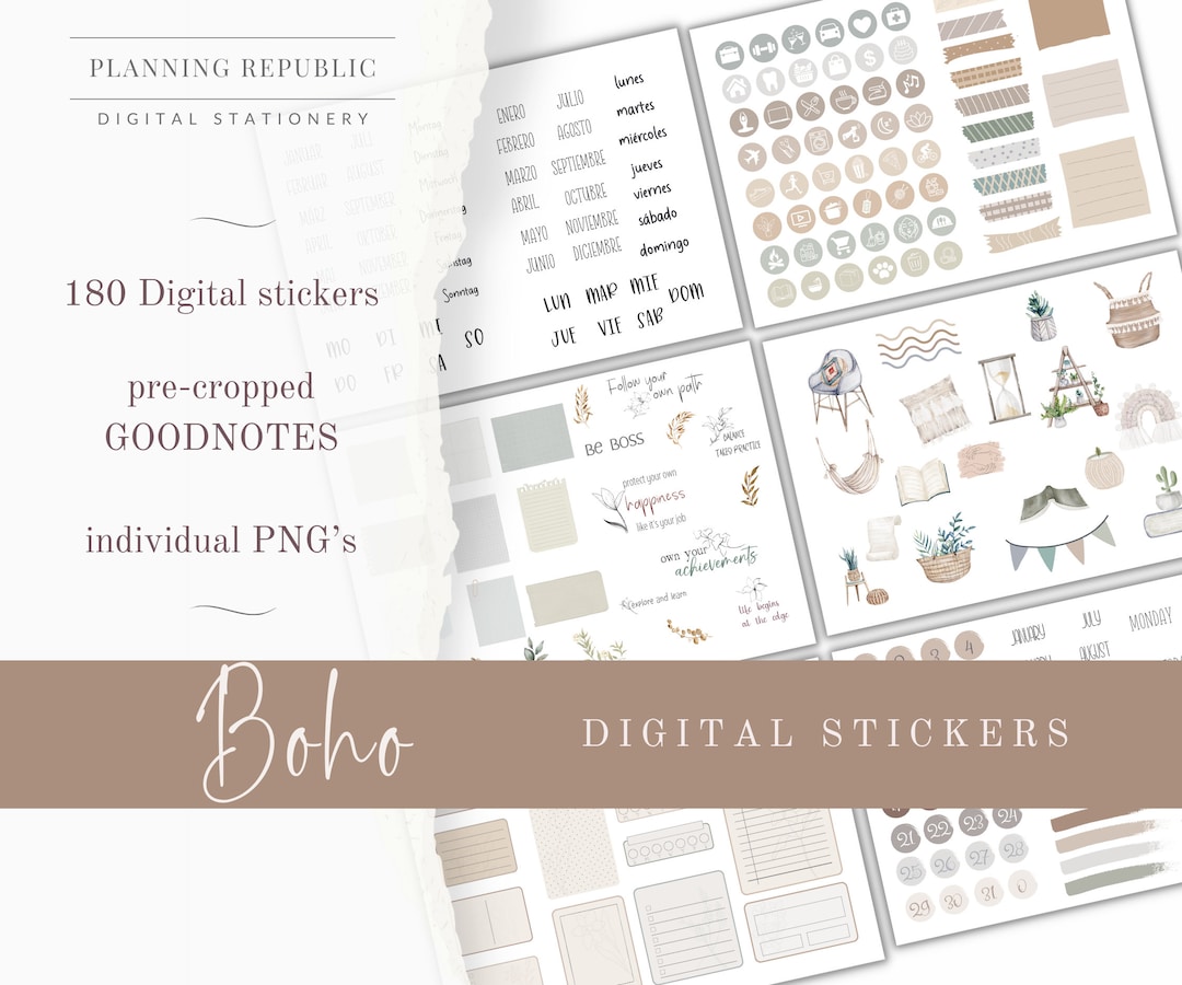 Neutral Boho Digital Planner Stickers | Goodnotes PNG (PDF) - Etsy