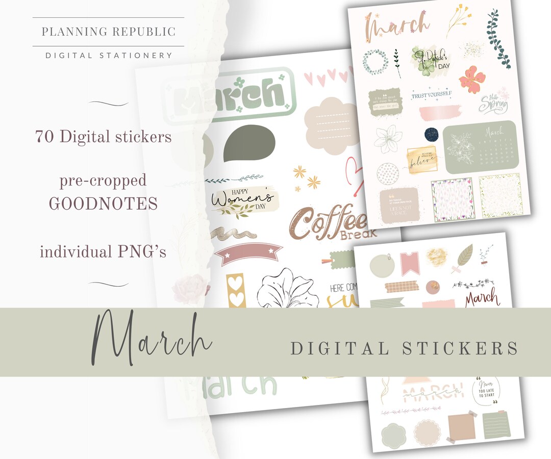 MARCH Digital Stickers for Everyday Use, Digital Planner Stickers ...