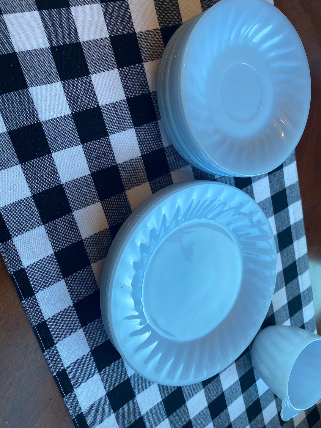 Vintage Fire King Blue Oven Glass Luncheon Plates(4), Saucers(8) and a ...