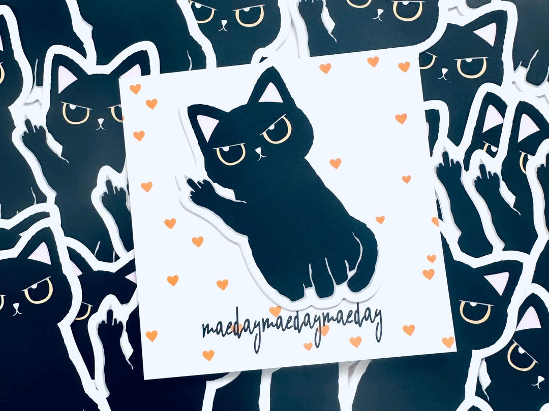 Black Cat Middle Finger Sticker, Sassy Black Void Sticker, Cat Lover ...