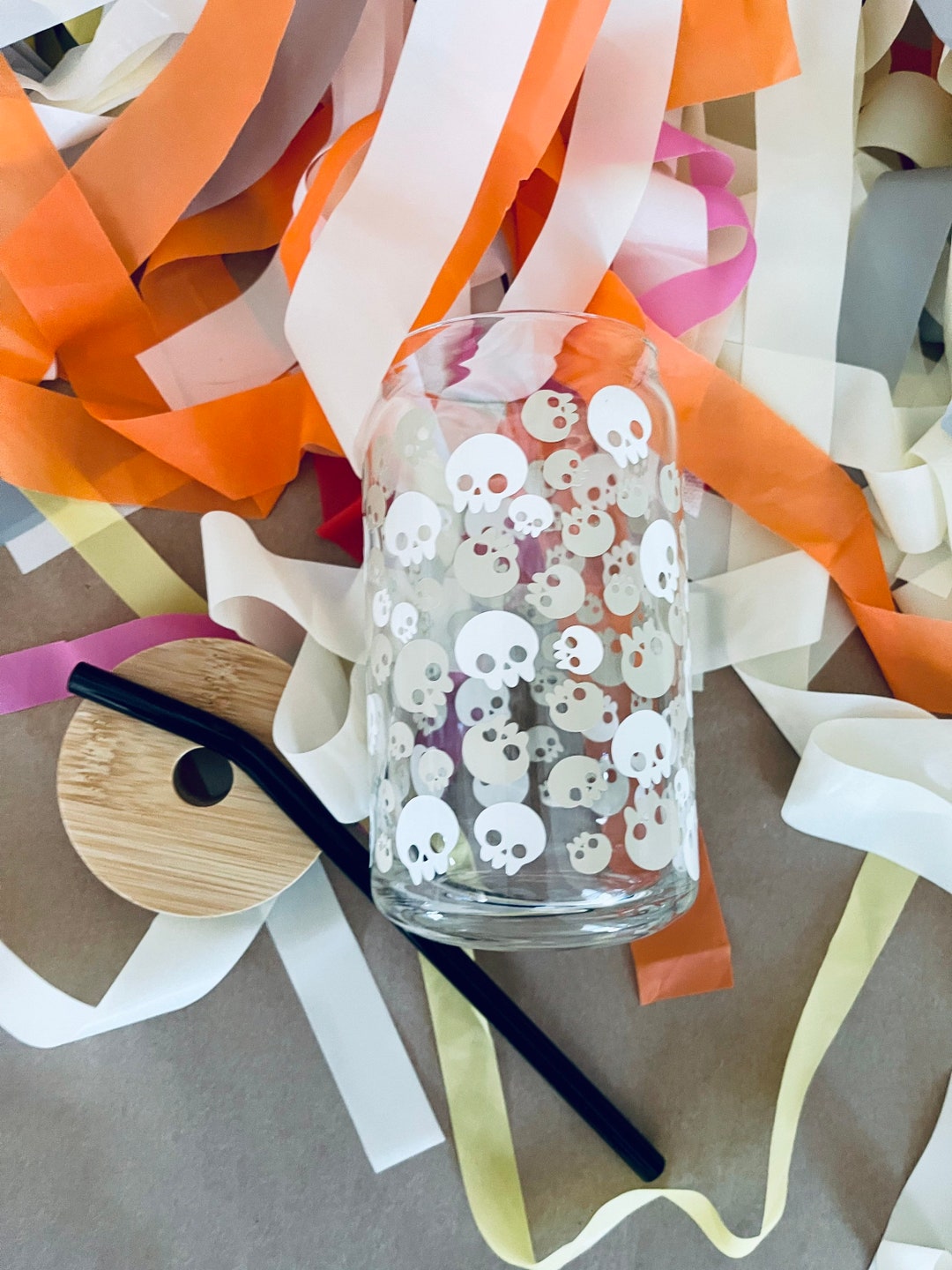 HALLOWEEN Pile of Bones Glass Beer Can Glass Can Fall Glass Can Glass ...
