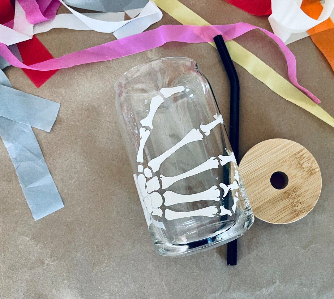 HALLOWEEN Skeleton Hand Glass Beer Can Glass Can Fall Glass Can Glass ...