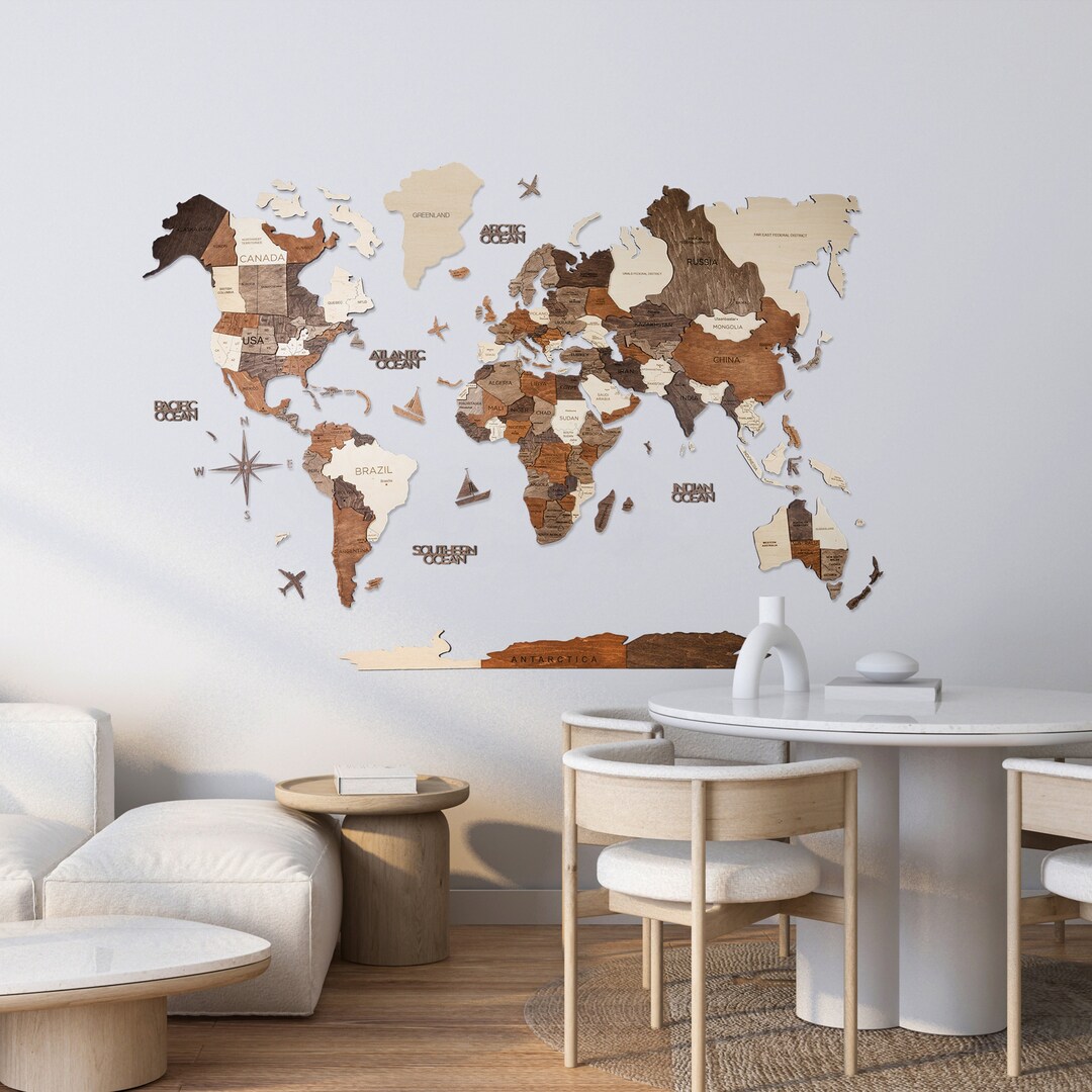 Interactive Wall Art, 3D Wall Art Wood, World Map Wall Decor, 3D Wood ...