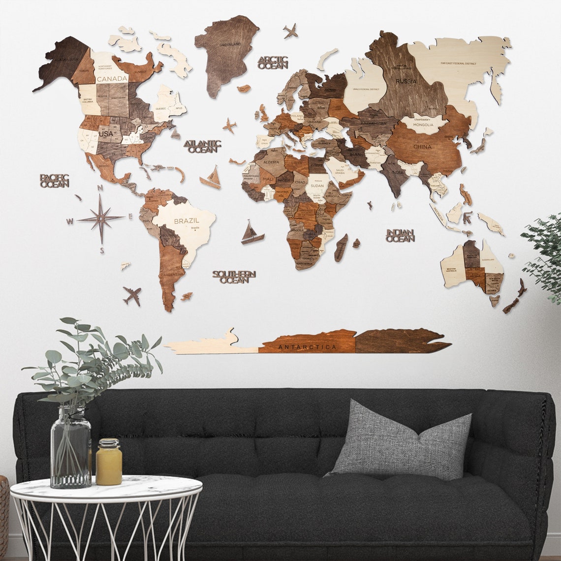Wood World Map 3D Classic Stylish Wood Wall Art Countries - Etsy