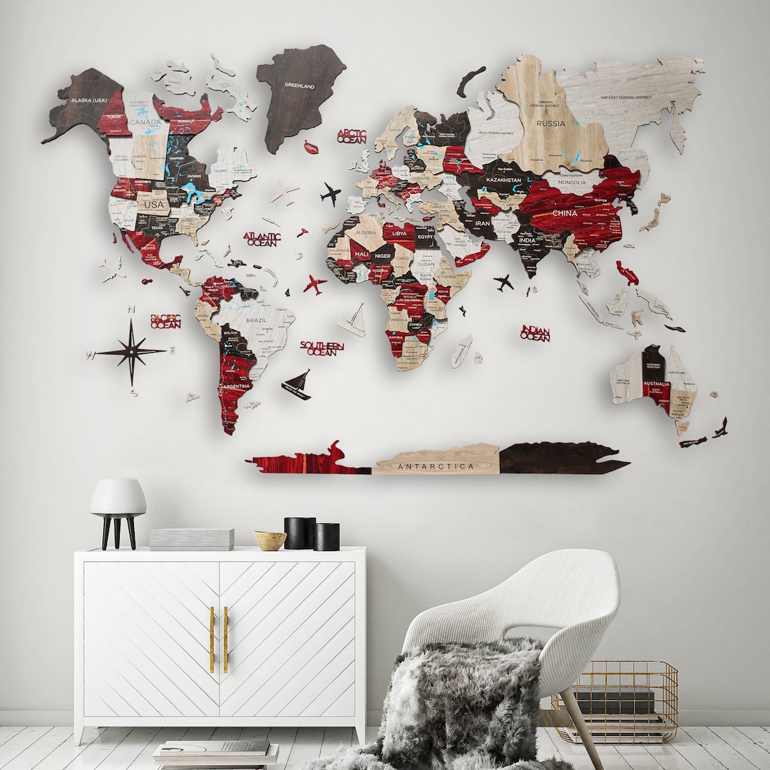3D World Map Wall Art Wall Decor Home Gifts 5th Anniversary Wood World ...