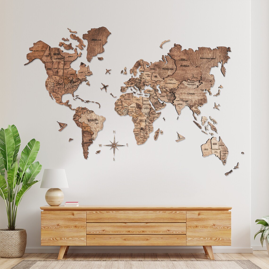 Wood World Map 3D Classic Stylish Wood Wall Art Countries | Etsy