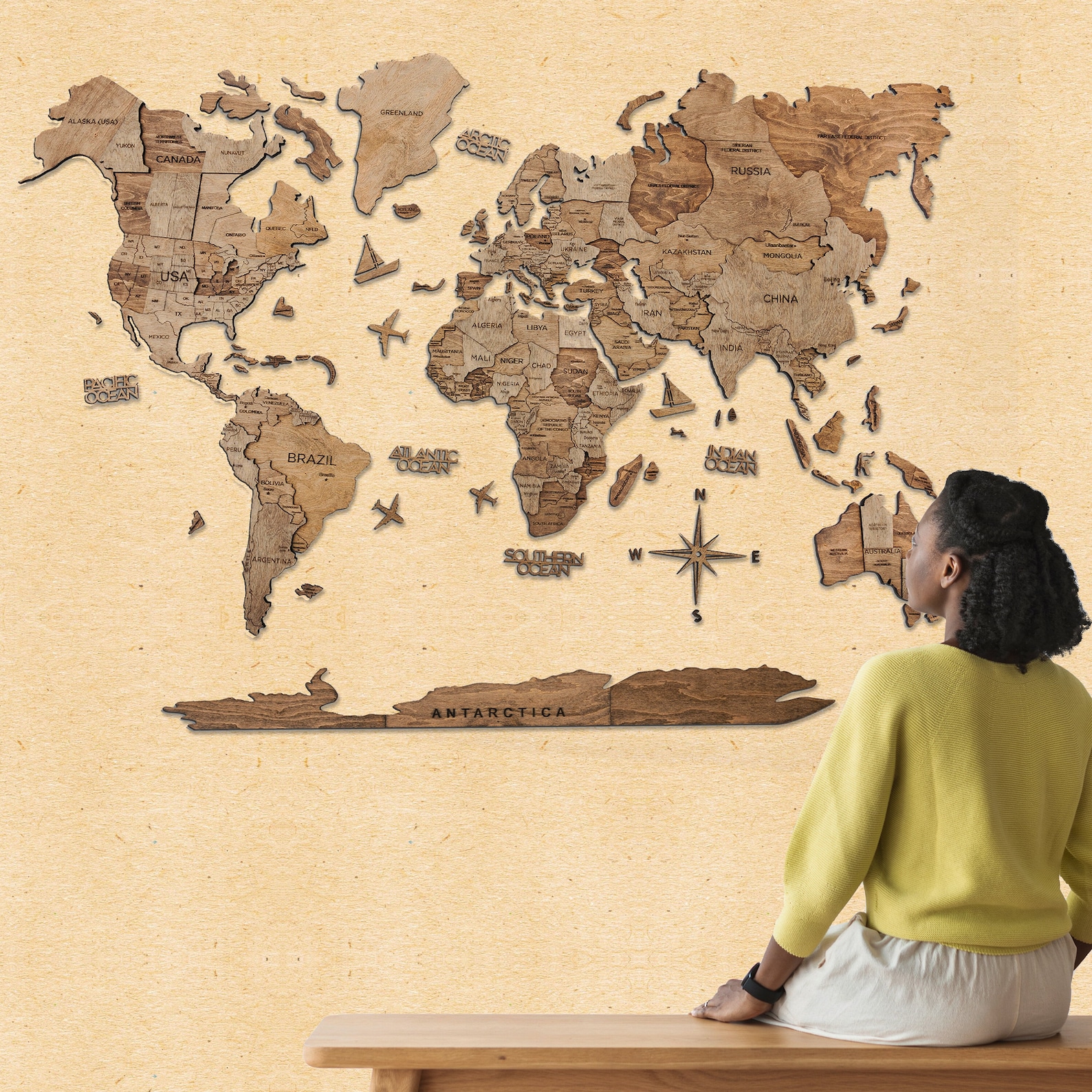 Push Pin World Map Classic Stylish 3D Wood Wall Art Wood Map - Etsy