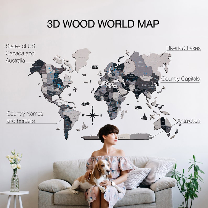 3D World Map Wall Art Wall Decor Home Gifts 5th Anniversary - Etsy