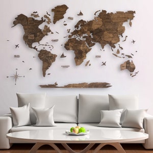 Interactive Wall Art, 3D Wall Art Wood, World Map Wall Decor, 3D Wood ...