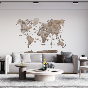 Push Pin World Map Classic Stylish 3D Wood Wall Art Wood Map Engrave ...
