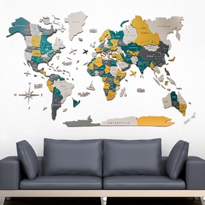 3D WORLD MAP WALL Art, Traveler Gift Inspirational Wall Art, World Map ...