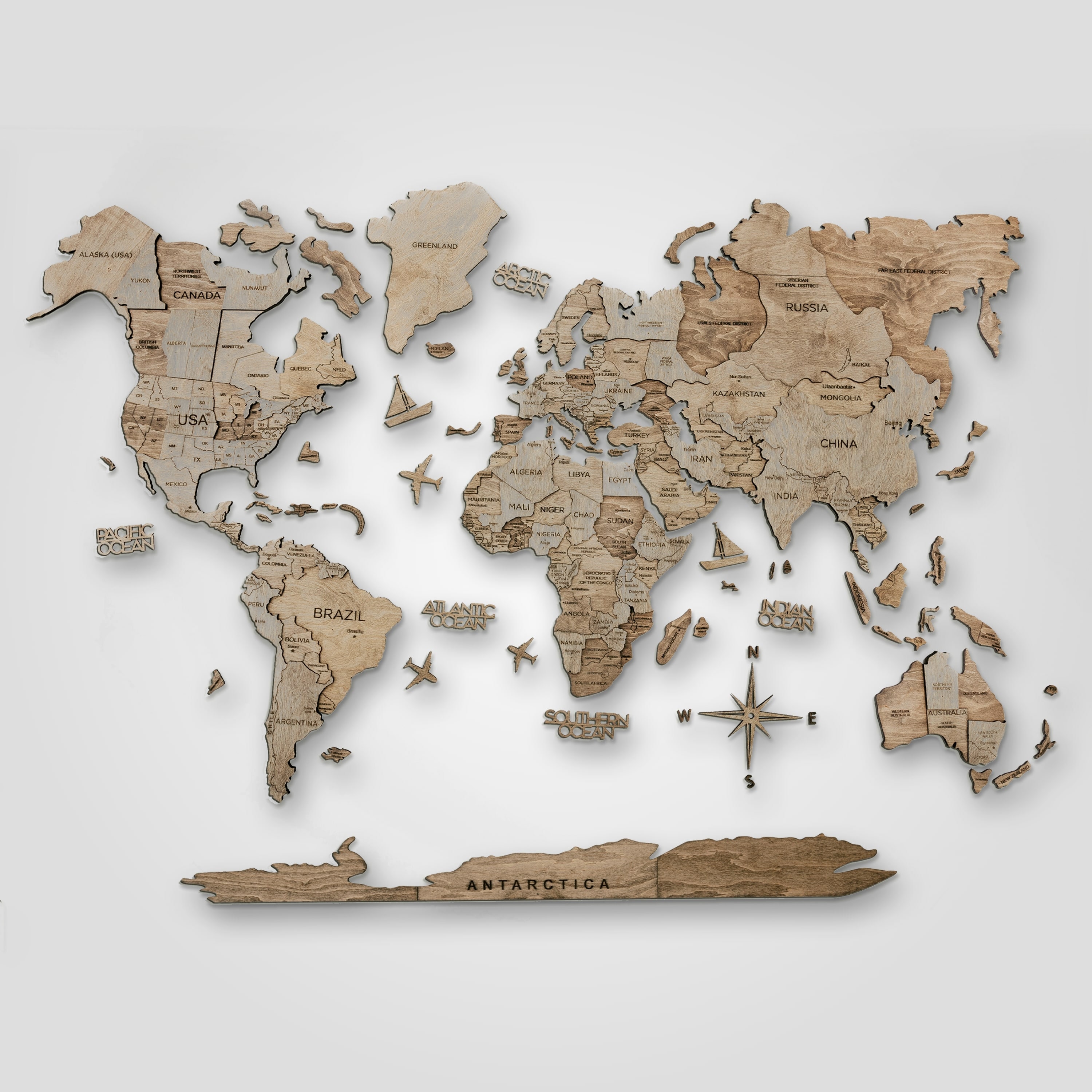 Wood World Map 3D Classic Stylish Wood Wall Art Countries Capitals ...