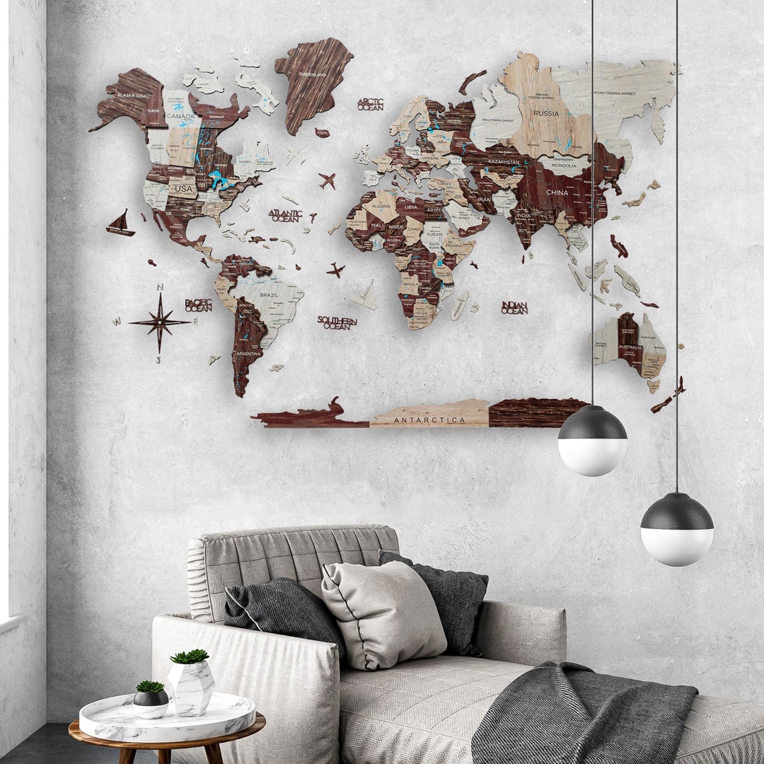 3D WORLD MAP WALL Art, Traveler Gift Inspirational Wall Art, World Map ...