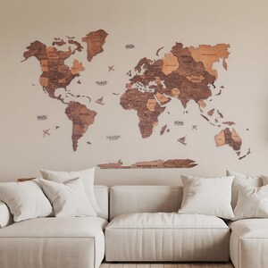 Push Pin World Map Classic Stylish 3D Wood Wall Art Wood Map Engrave ...