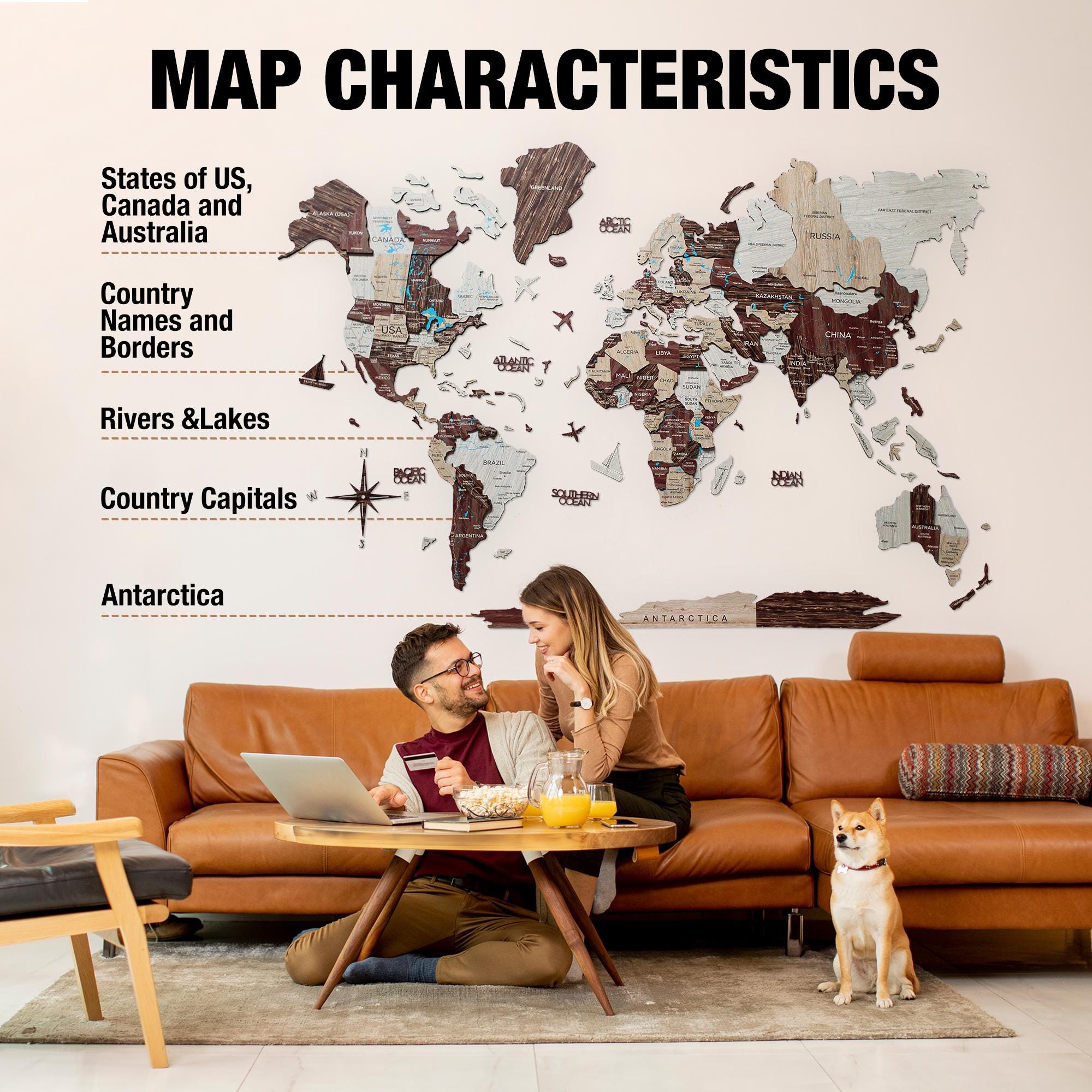 3D WORLD MAP WALL Art, Traveler Gift Inspirational Wall Art, World Map ...