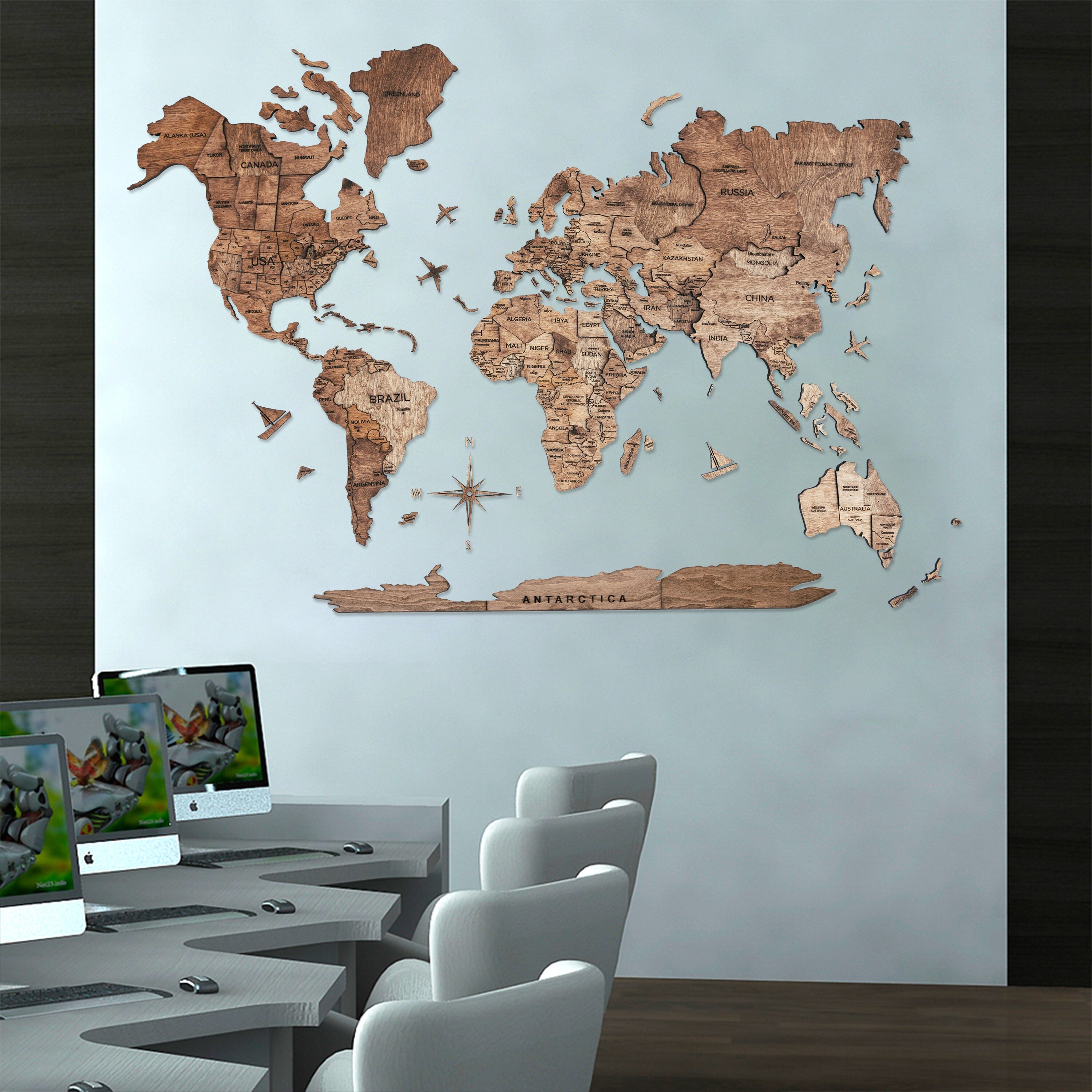 Wood World Map 3D Classic Stylish Wood Wall Art Countries - Etsy