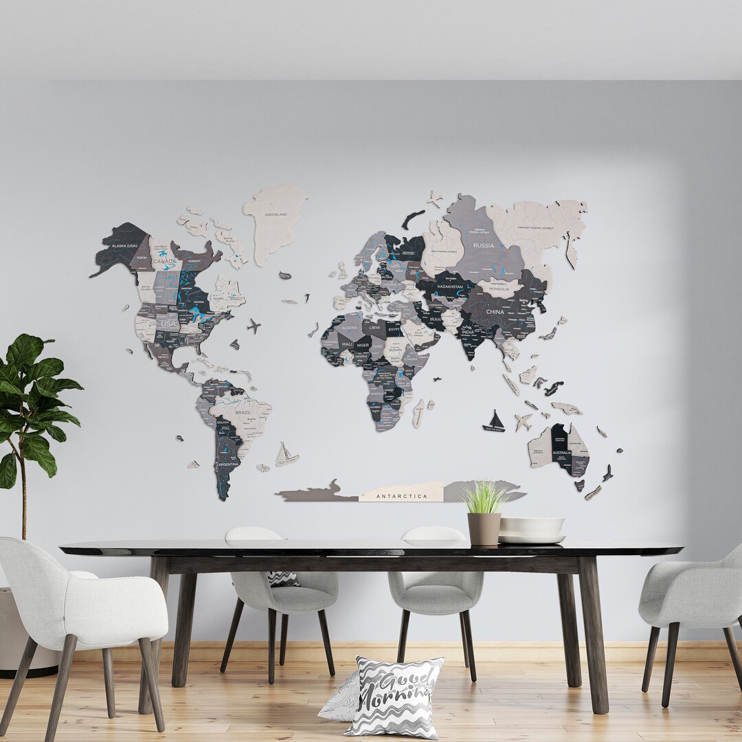 WOOD WALL ART 3D World Map Decor Wall Decor Engagement - Etsy