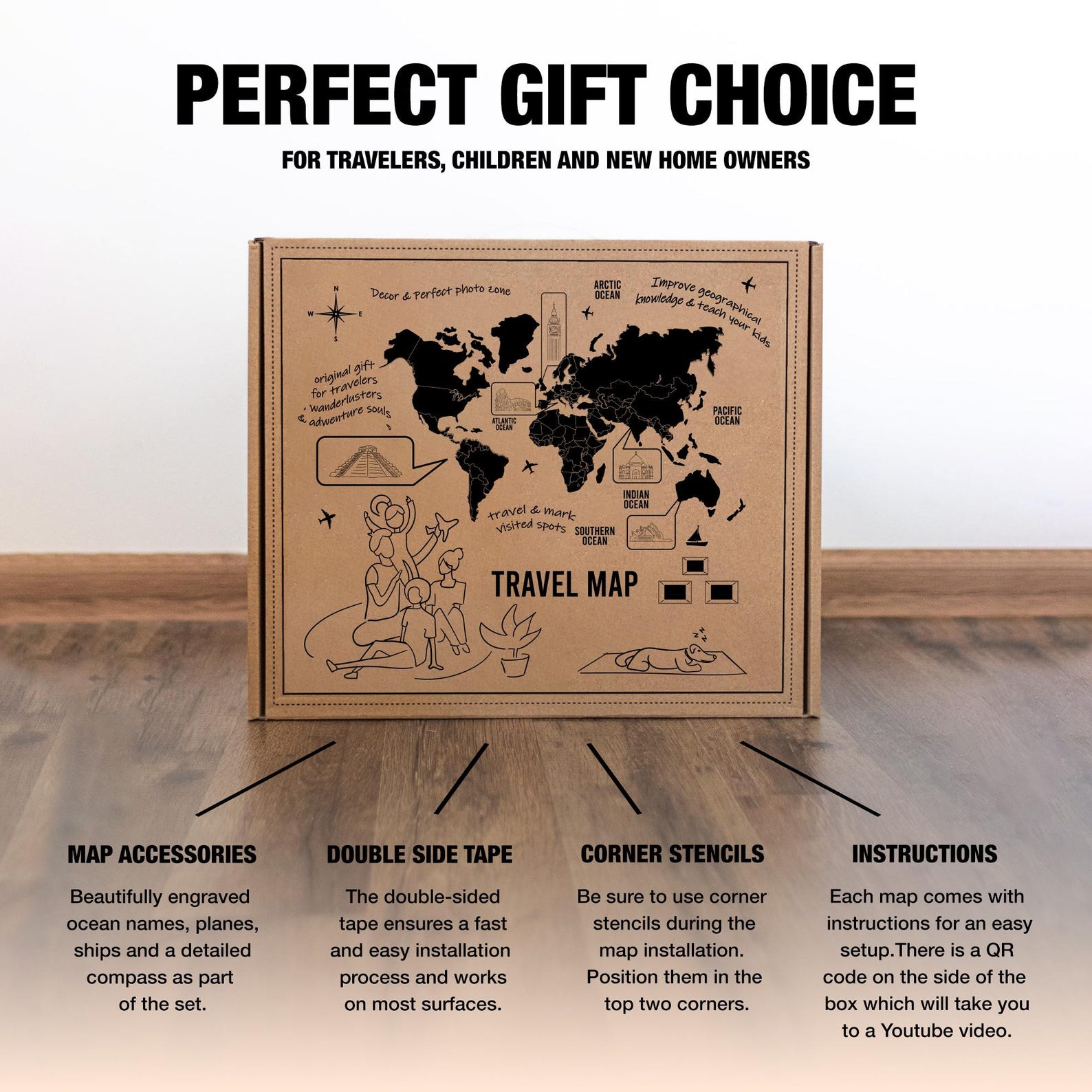 World Map Wall Art 3D Push Pin World Map Wedding Gift 5th Anniversary ...