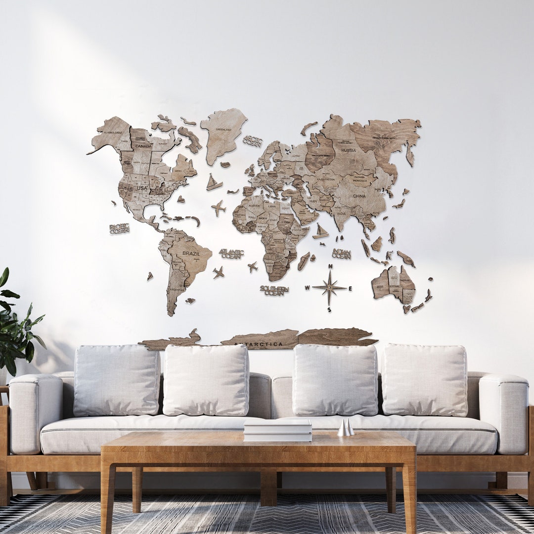 APARTMENT DECOR Stylish WOOD Wall Map Art Scandinavian Style Wood Wall ...