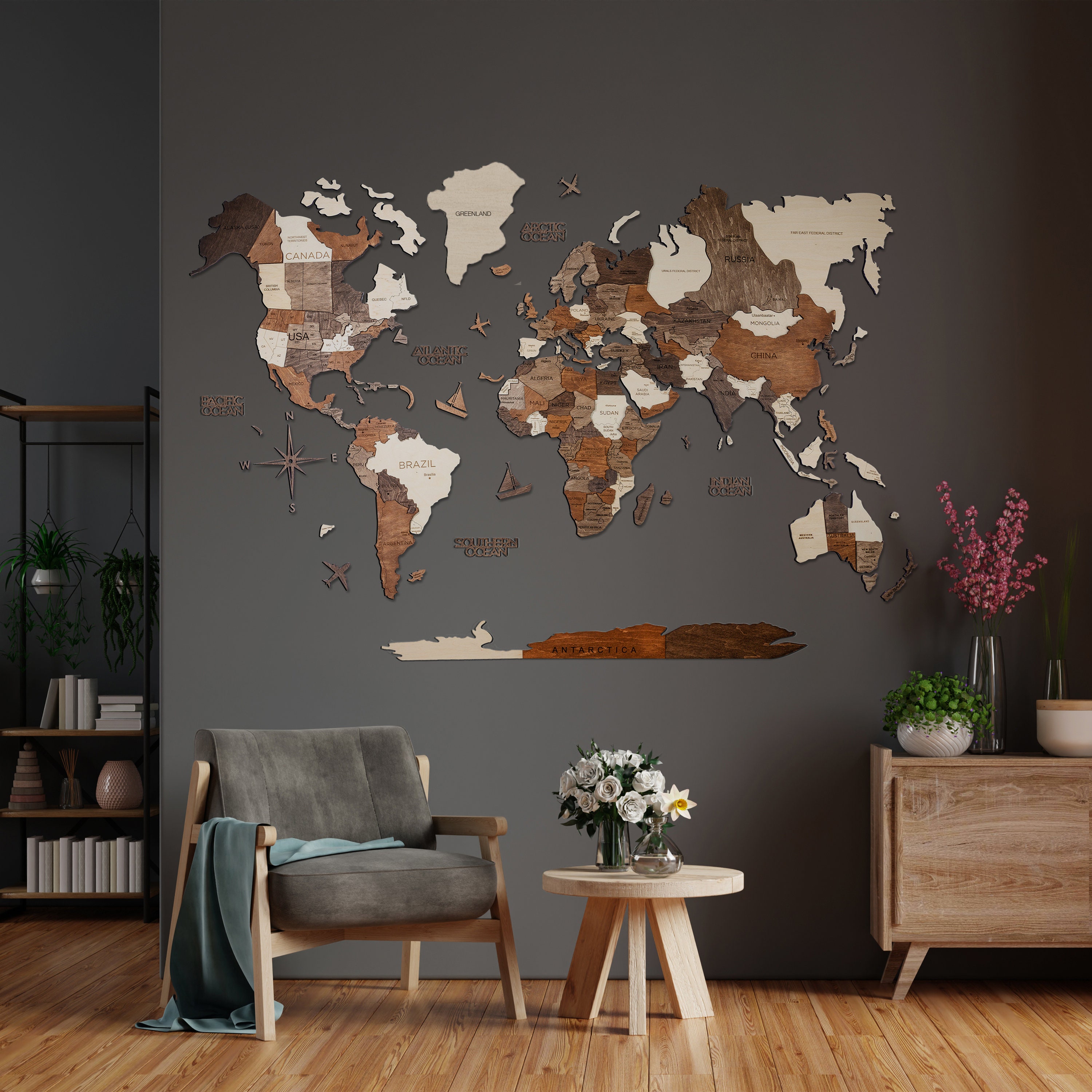 Wooden World Map Kids Room Wall Art Push Pin Travel Map - Etsy