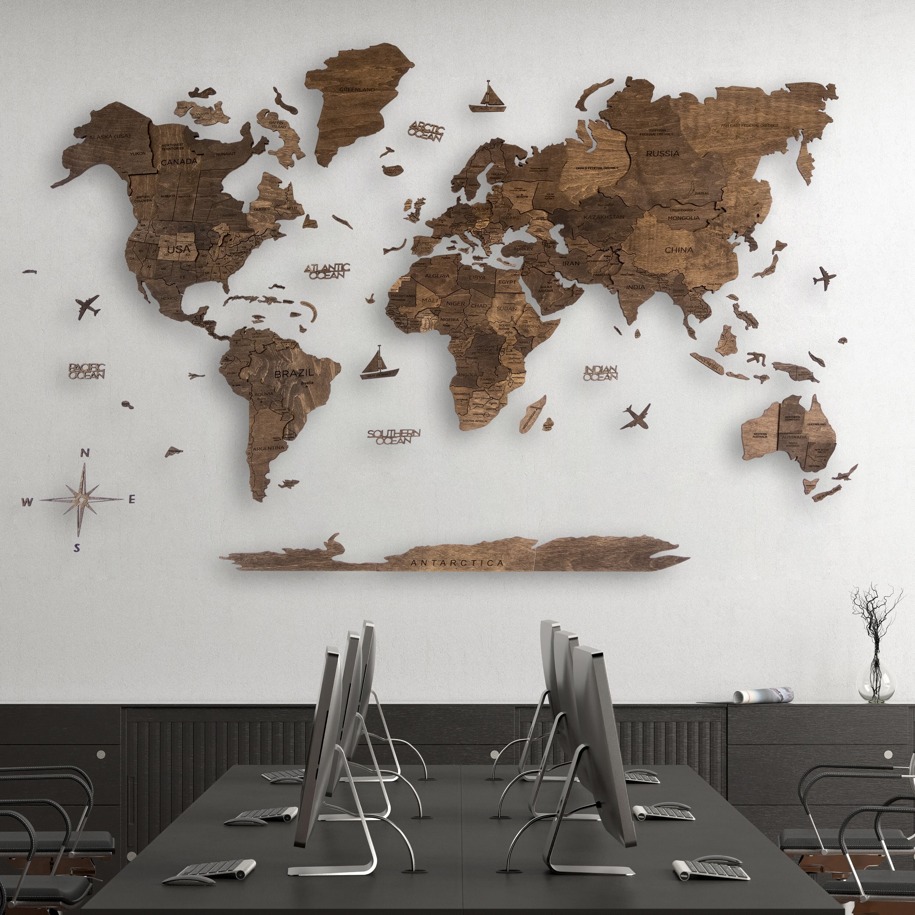 Wood World Map 3D Classic Stylish Wall Art Countries Capitals - Etsy