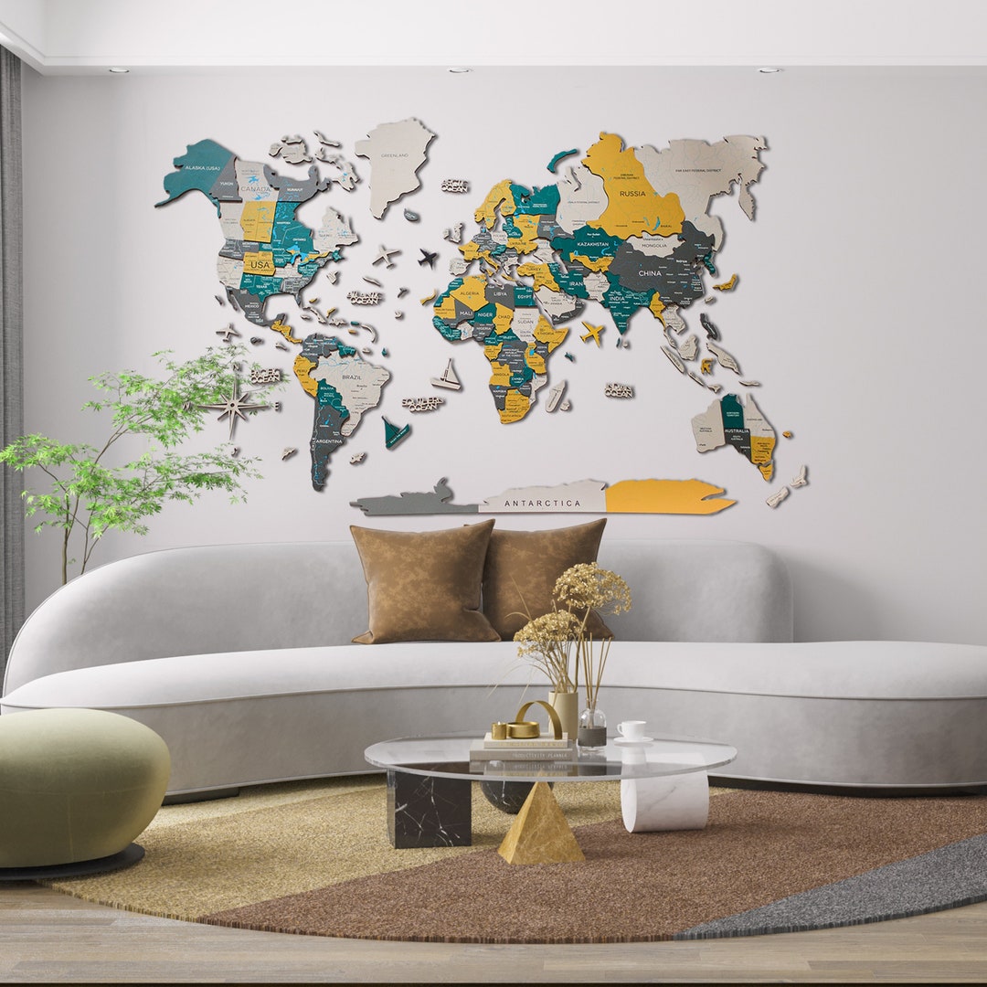World Map Wall Art Wood Wall Map Wooden Home Decor Birthday - Etsy
