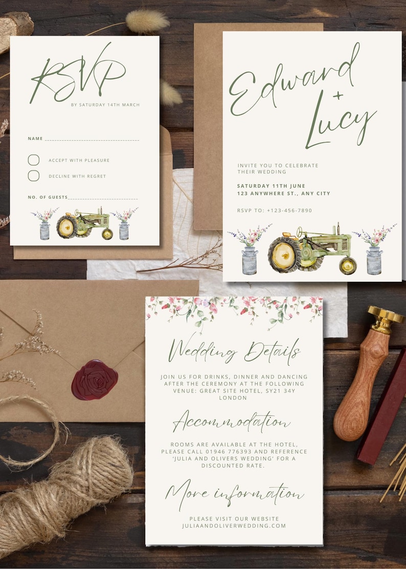 Tractor Country Wedding Invitation Bundle | Farm Wedding | Save the ...