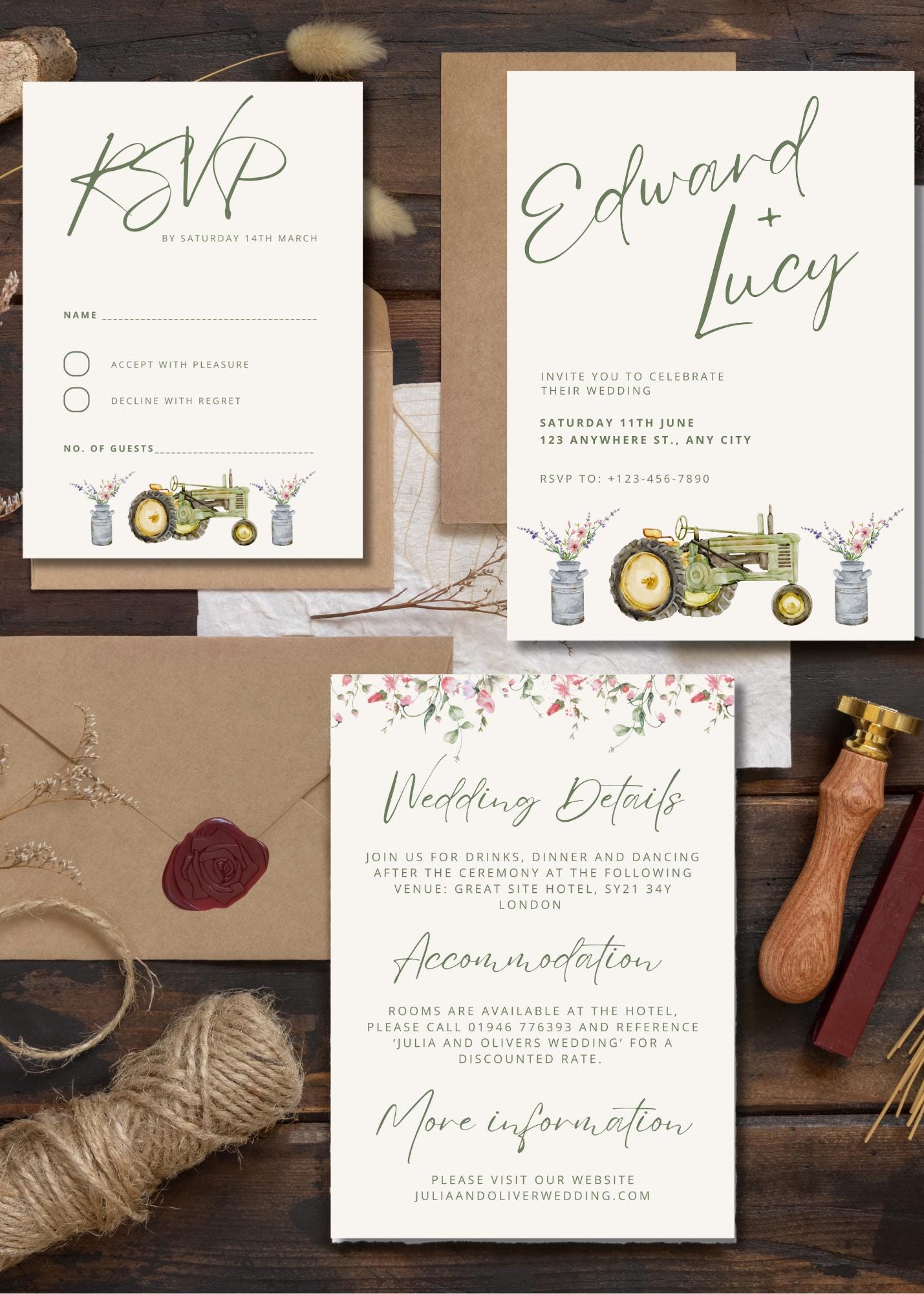Tractor Country Wedding Invitation Bundle | Farm Wedding | Save the ...