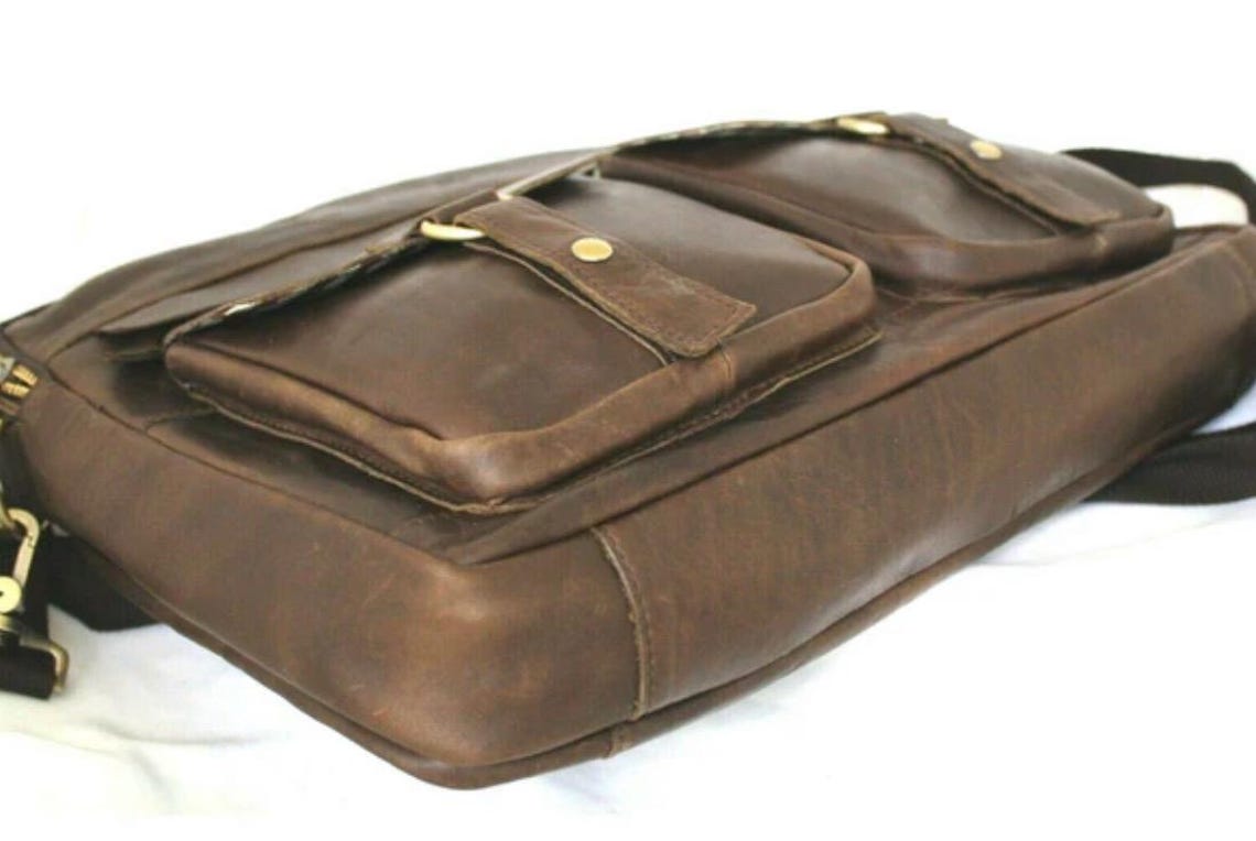 Genuine Handmade Leather Shoulder Bag Busniess Man Laptop Brown ...