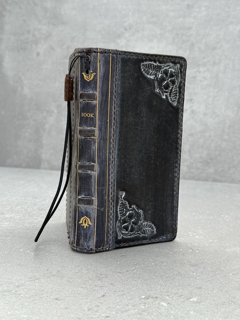 Handmade Leather Galaxy Phone Case: Book Design Wallet With Card Slots ...