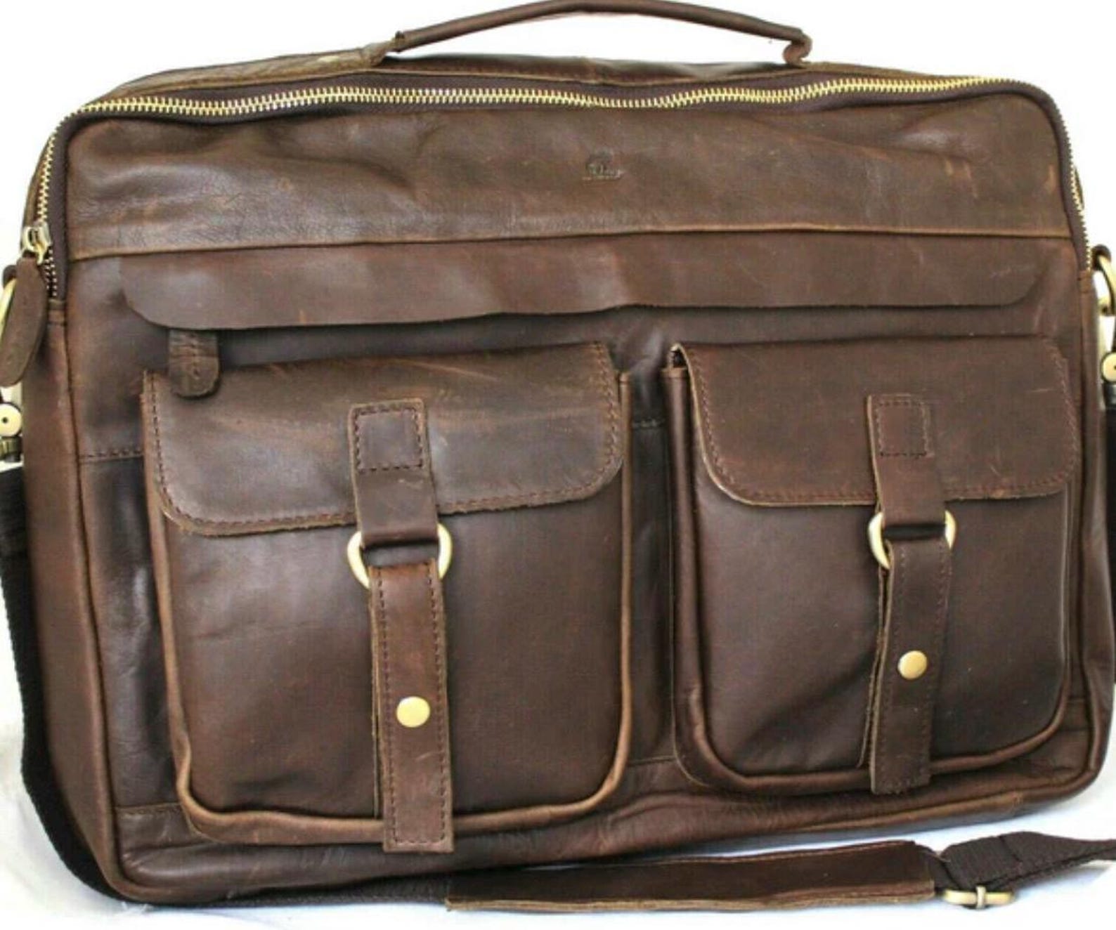 Genuine Handmade Leather Shoulder Bag Busniess Man Laptop Brown ...