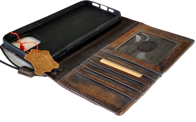 Handmade Leather Galaxy Phone Case: Book Design Wallet With Card Slots ...