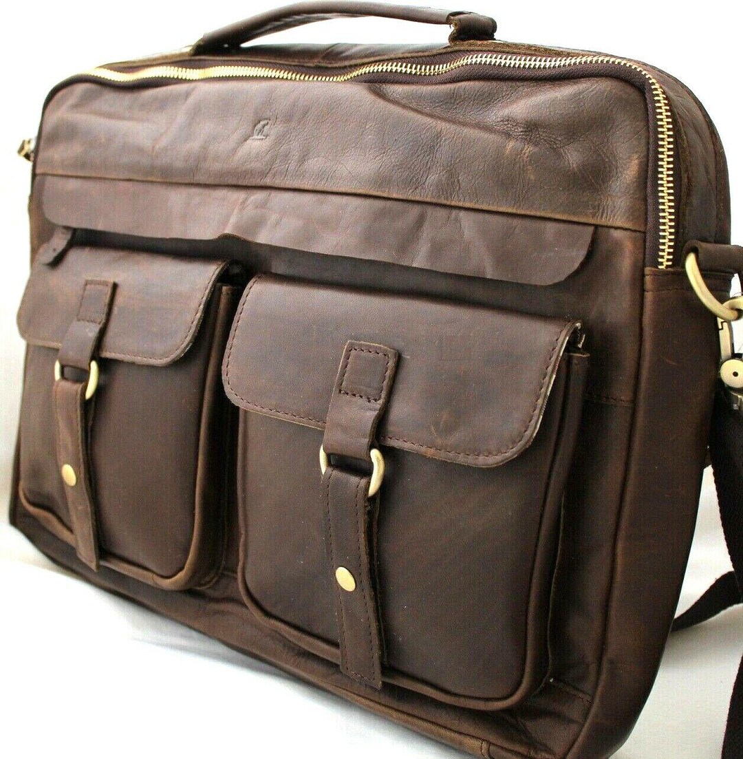 Genuine Handmade Leather Shoulder Bag Busniess Man Laptop Brown ...