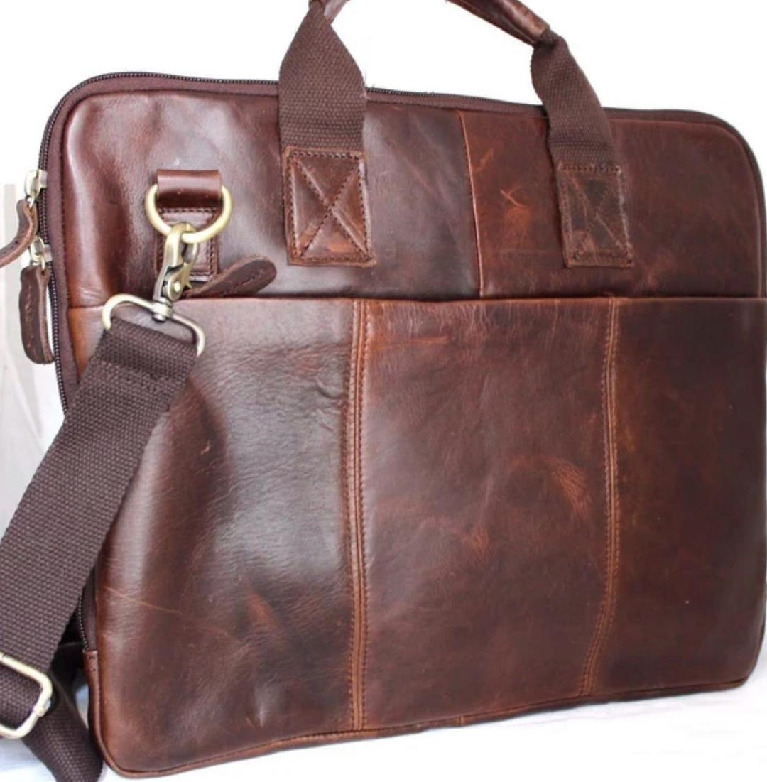 Genuine Handmade Leather Shoulder Bag Busniess Man Laptop Brown ...
