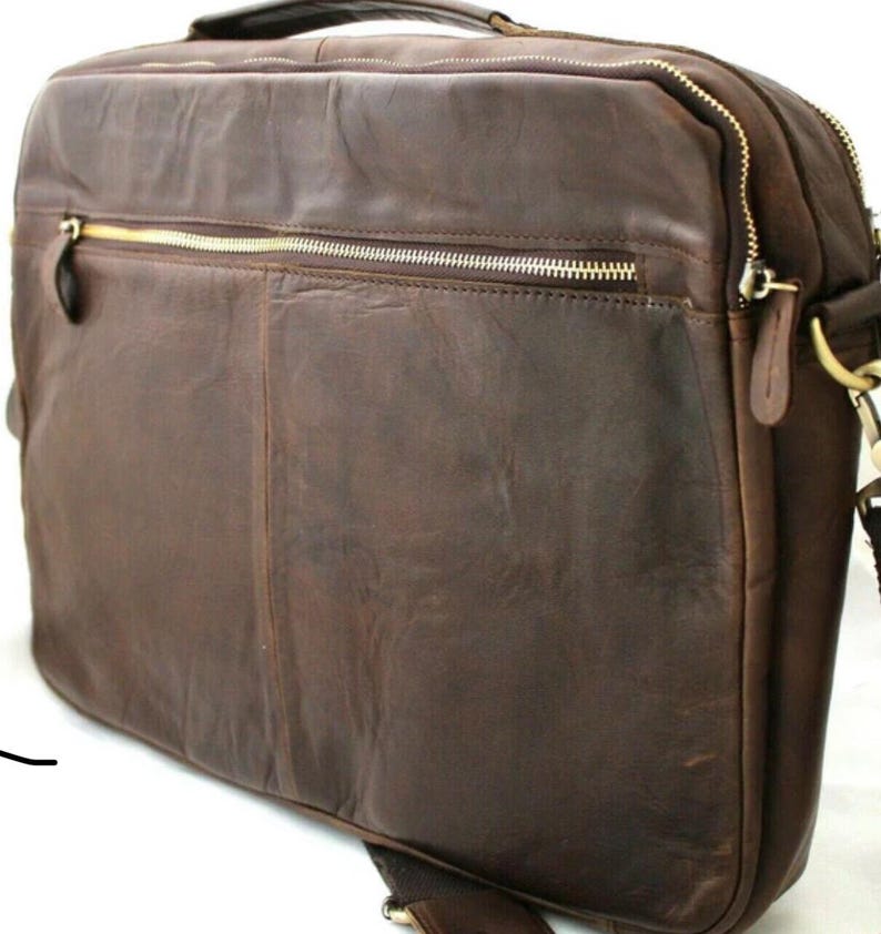 Genuine Handmade Leather Shoulder Bag Busniess Man Laptop Brown ...