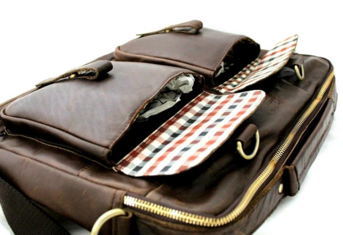 Genuine Handmade Leather Shoulder Bag Busniess Man Laptop Brown ...