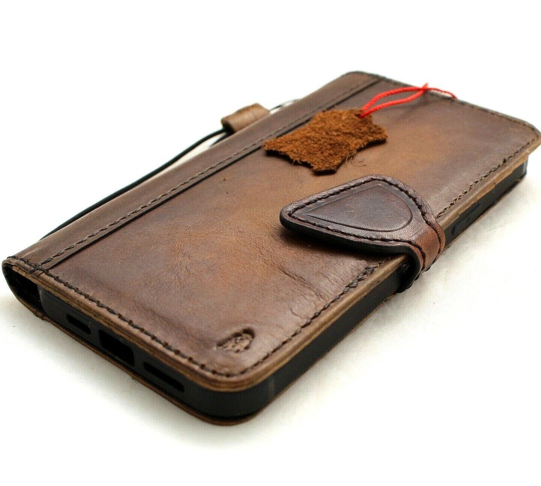 Handmade Leather Wallet Phone Case: Magnetic Book Cover With Card Slots ...