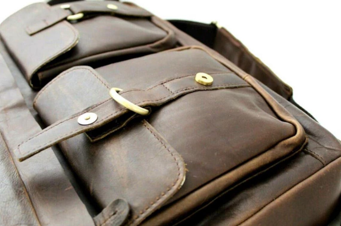 Genuine Handmade Leather Shoulder Bag Busniess Man Laptop Brown ...