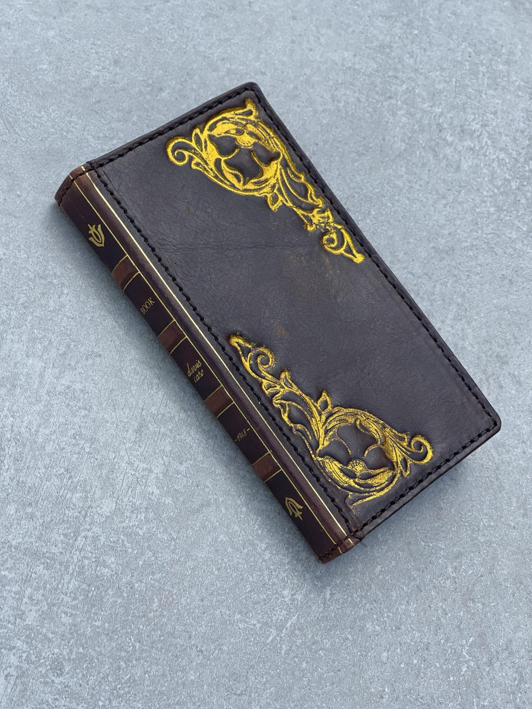 Handmade Leather Book Wallet Case for Galaxy: Gold Decoration - Etsy