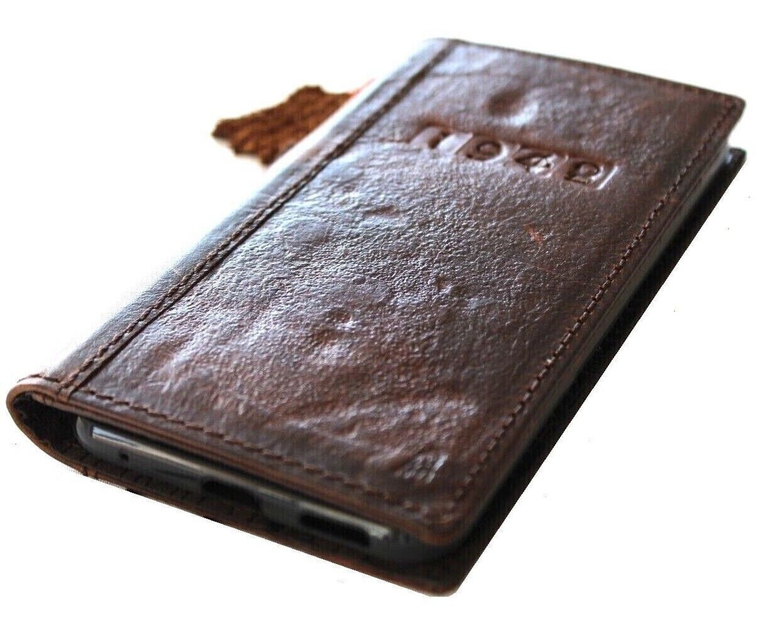 Handmade Leather Pixel Phone Wallet Case: Vintage Embossed Card Slots ...